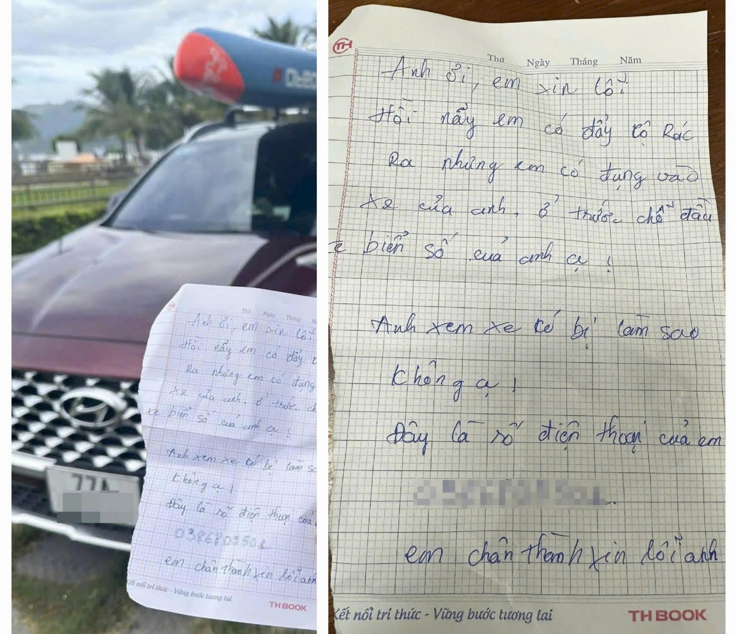 Cái cúi đầu và bức thư xin lỗi gửi chủ ô tô của anh lao công gây bão mạng